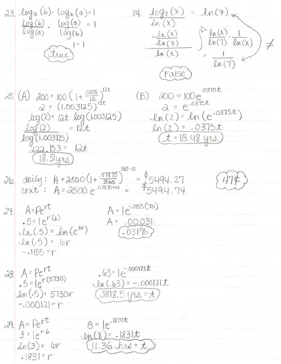 Notes and Examples for Natural Logarithms and e
